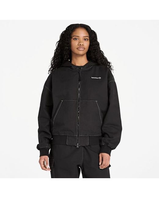 Timberland All Gender Washed Duck Canvas Hooded Bomber in Black | Lyst UK