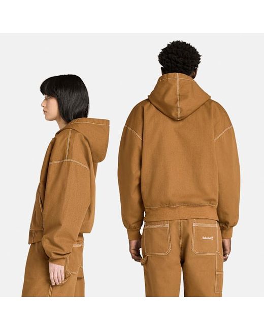 Timberland All Gender Washed Duck Canvas Hooded Bomber in Yellow | Lyst UK