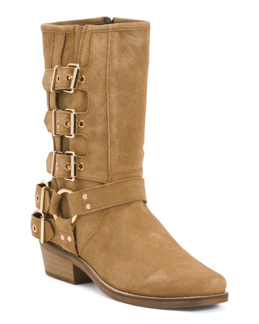 TJ Maxx Suede Steffie Mid Shaft Moto Boots For /Suede in Brown | Lyst