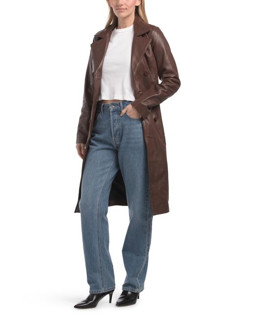 TJ Maxx Leather Trench Jacket, Nylon/Leather in Blue | Lyst