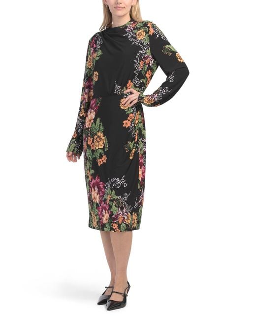 TJ Maxx Floral Midi Dress For Spandex/Polyester in Black | Lyst