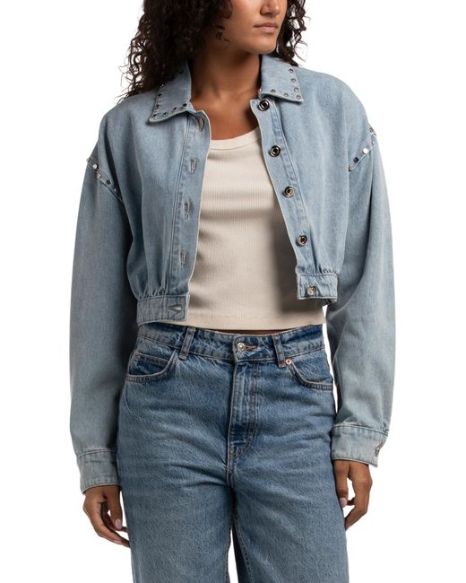 TJ Maxx Embellished Smocked Waist Cropped Denim Jacket For Cotton in ...