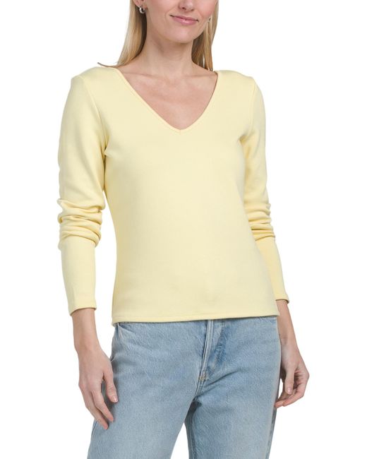 TJ Maxx Milano Knit Long Sleeve Double V-Neck Top For Spandex/Polyester ...