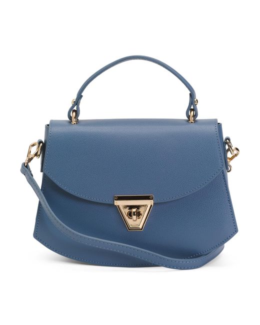 TJ Maxx Leather Round Satchel With Turn Lock Closure, Leather in Blue ...