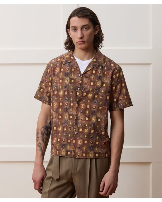 Todd Snyder Cropped Silk-cotton Camp Collar Shirt in Brown for Men | Lyst