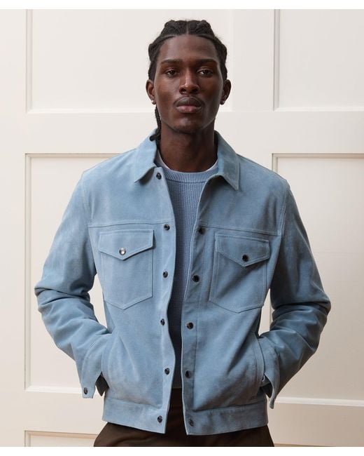 Todd Snyder Italian Suede Snap Dylan Jacket in Blue for Men | Lyst