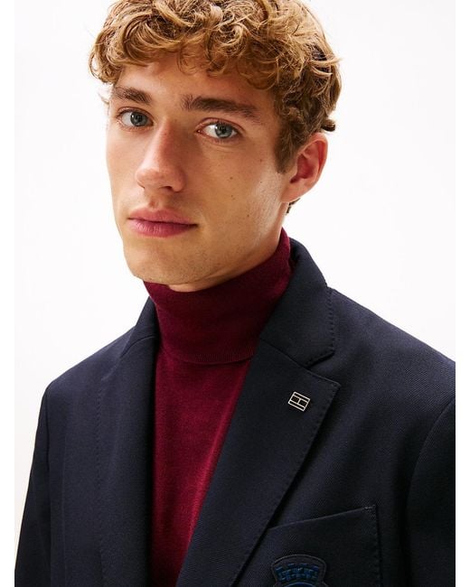 Tommy Hilfiger Th Crest Patch Regular Fit Wool Blazer in Blue for Men ...