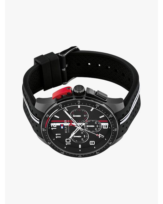 Tommy Hilfiger Black Silicone Strap Chronograph Watch in Blue for Men ...