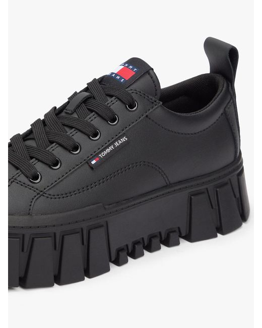Tommy Hilfiger Cleat Platform Trainers With Leather in Black | Lyst UK