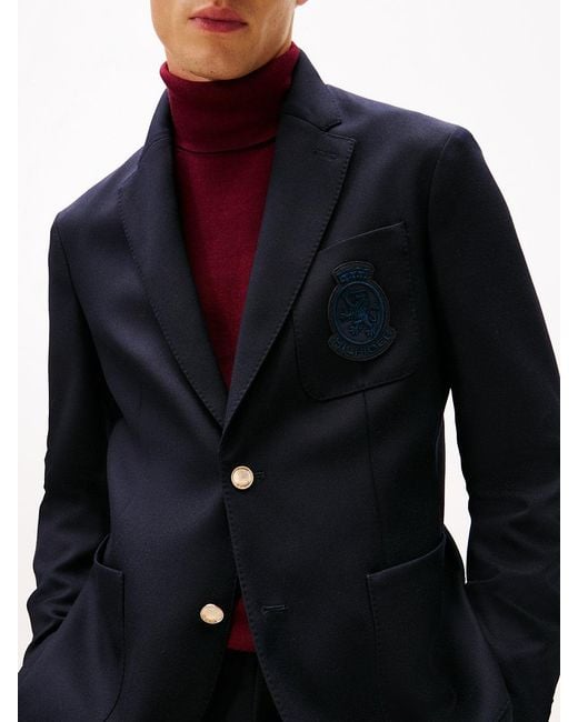 Tommy Hilfiger Th Crest Patch Regular Fit Wool Blazer in Blue for Men ...