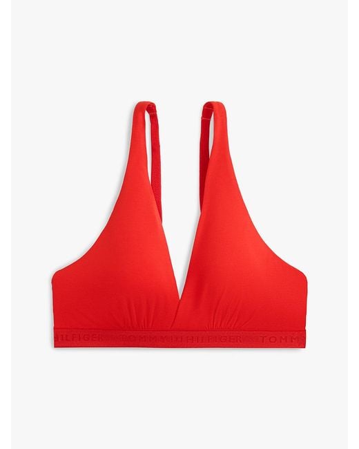 Tommy Hilfiger Removable Padding Plunge Triangle Bra in Red | Lyst UK