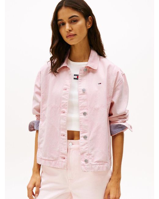 Tommy Hilfiger Garment Dyed Denim Jacket in Pink | Lyst UK