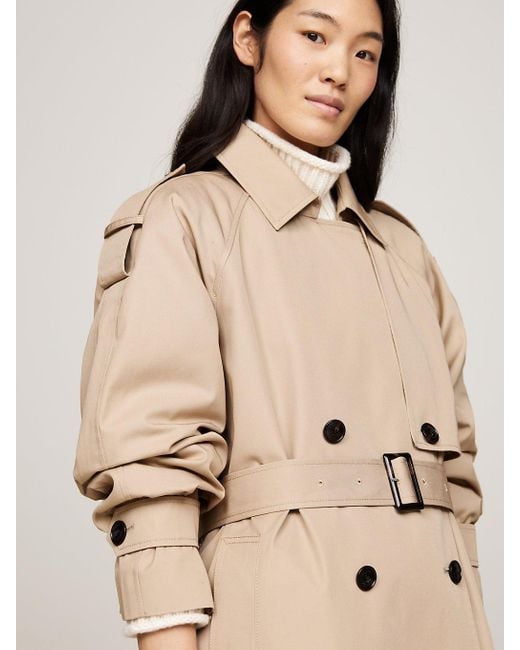 Tommy Hilfiger Oversized Belted Longline Trench Coat in Natural | Lyst UK