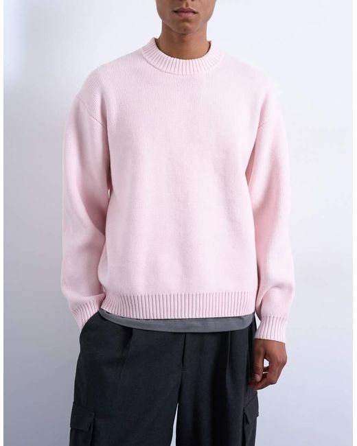 TOPMAN Relaxed Fit Knit Crew Neck Sweater in Pink for Men | Lyst UK