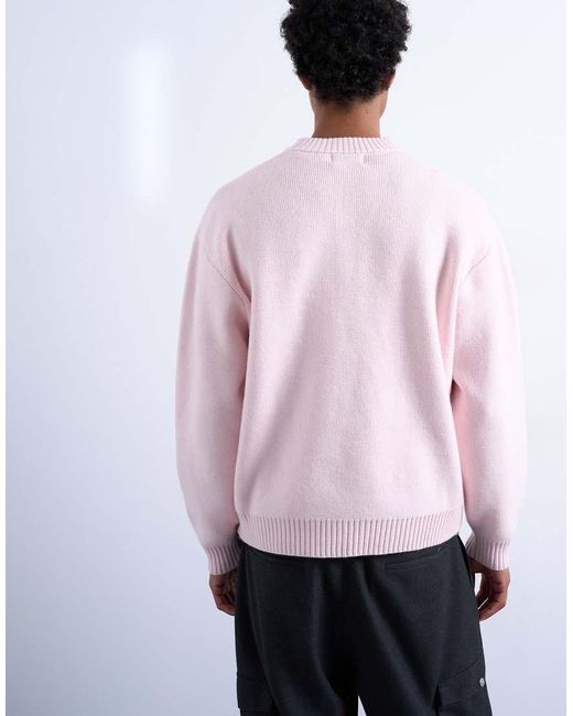 TOPMAN Relaxed Fit Knit Crew Neck Sweater in Pink for Men | Lyst UK