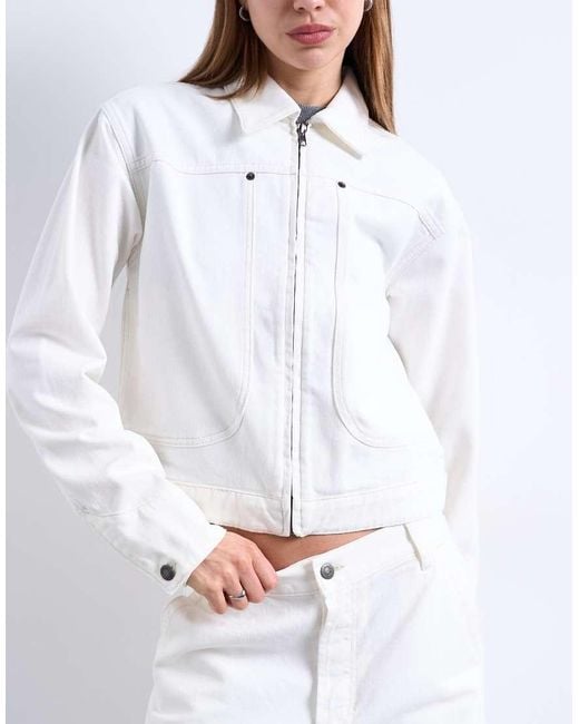 TOPSHOP Denim Utility Jacket in White | Lyst UK