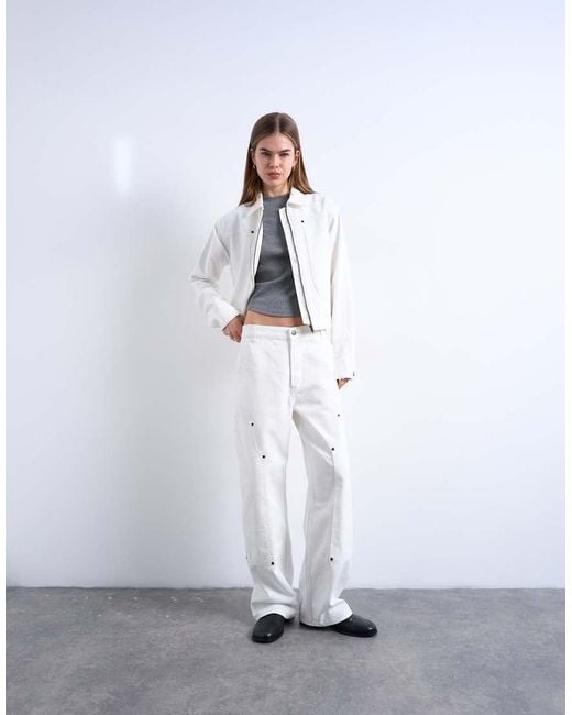 TOPSHOP Denim Utility Jacket in White | Lyst UK