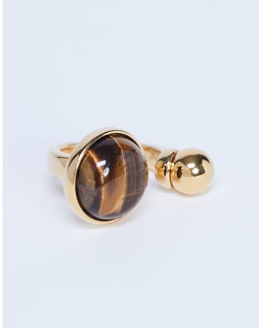 TOPSHOP Rae Stainless Steel Ring With Eye Stone in White | Lyst UK