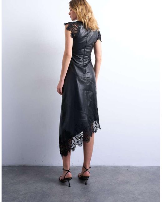 TOPSHOP Leather Lace Insert Grown On Shoulder Midi Dress in White | Lyst UK