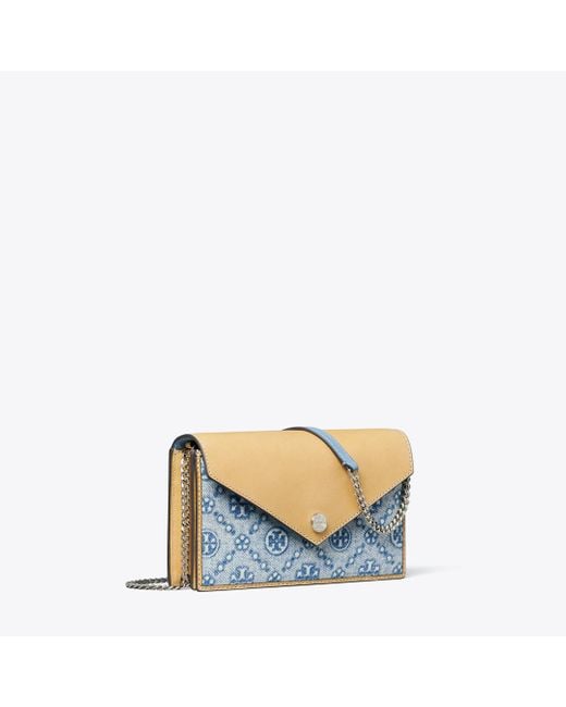Tory Burch T Monogram Denim Envelope Crossbody in Blue | Lyst