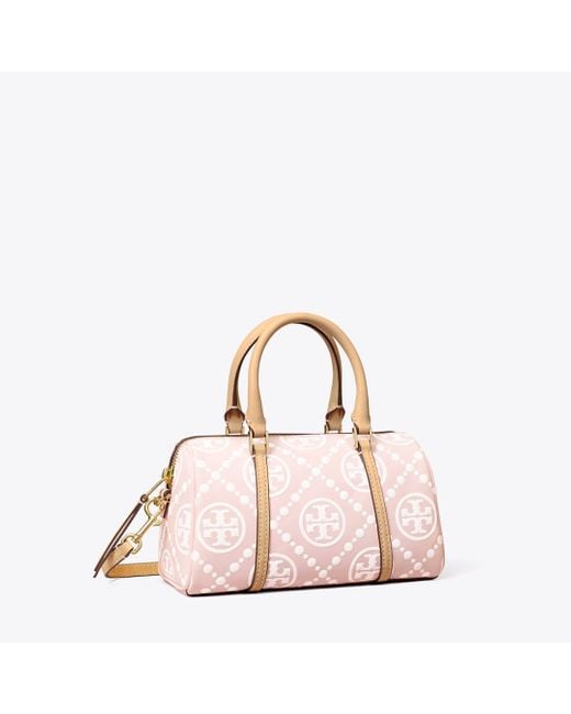 Tory Burch T Monogram Contrast Embossed Petite Barrel Bag in Pink | Lyst