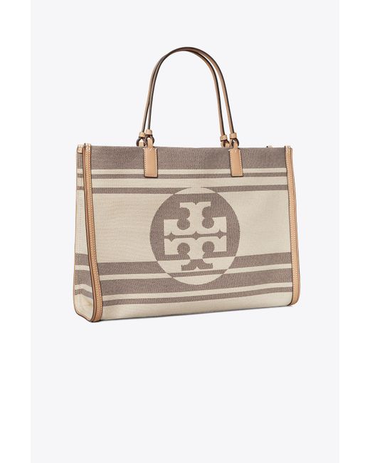 Tory Burch Ella Jacquard Stripe Tote Bag in Natural | Lyst
