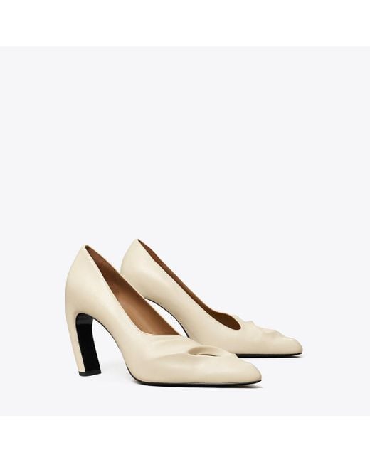 Tory Burch Sculpted Peep-Toe Pump in Natural | Lyst