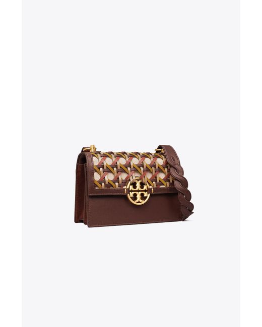 Tory Burch Suede Small Miller Basketweave Flap Shoulder Bag In Brown Lyst