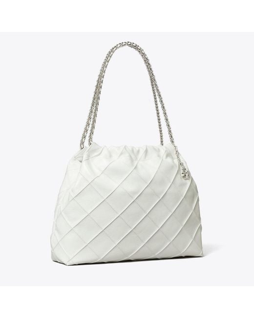 Tory Burch Fleming Soft Distressed Drawstring Bag in White | Lyst