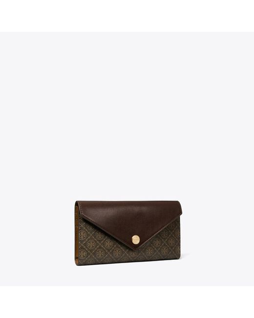 Tory Burch T Monogram Coated Canvas Envelope Wallet in Brown | Lyst