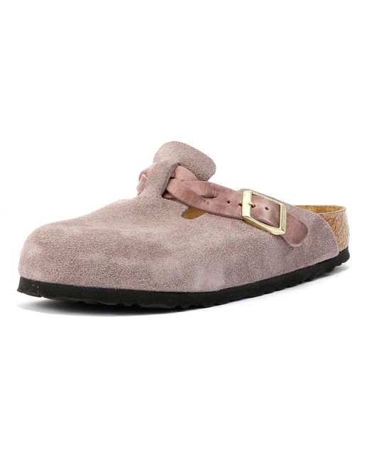 Birkenstock Boston Braided Suede Narrow Fit Clogs in Gray | Lyst