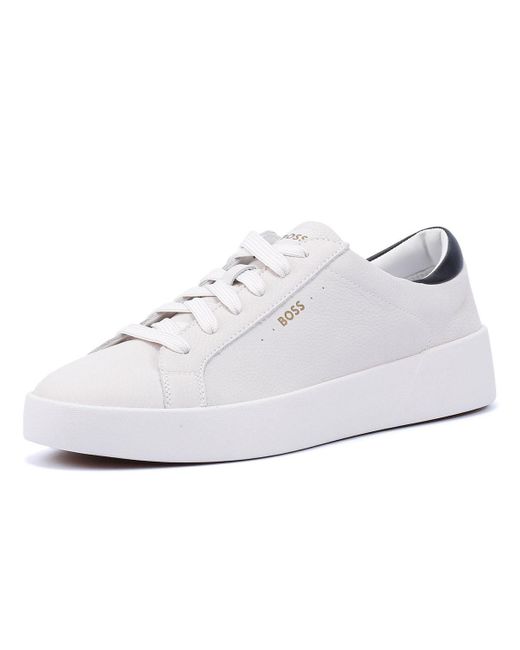 BOSS Belwar Tennis Tumble Leather Sneakers in White for Men | Lyst