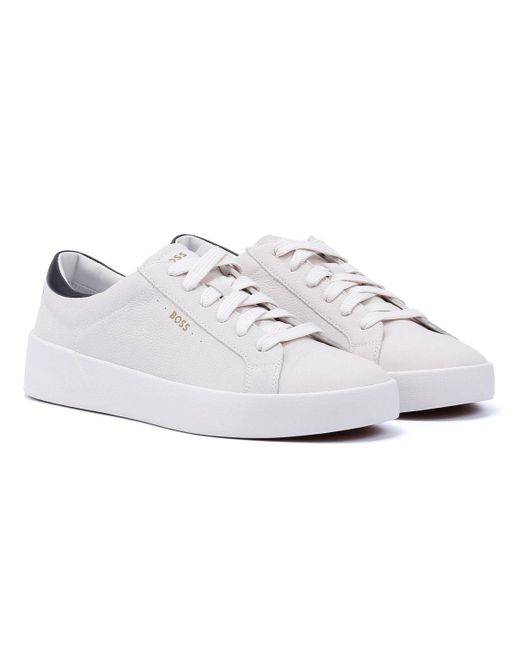 BOSS Belwar Tennis Tumble Leather Sneakers in White for Men | Lyst