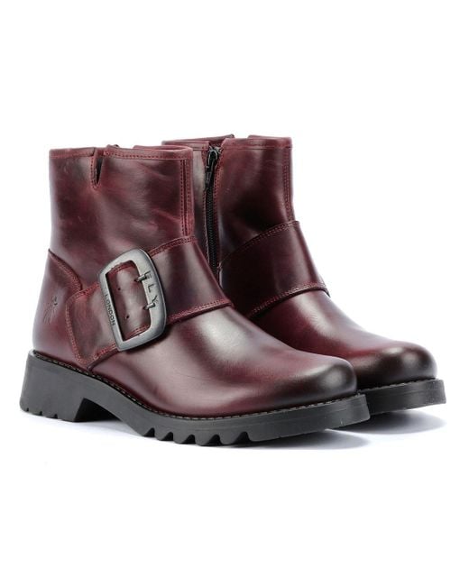Fly London Rily Leather Wine Boots in Brown | Lyst