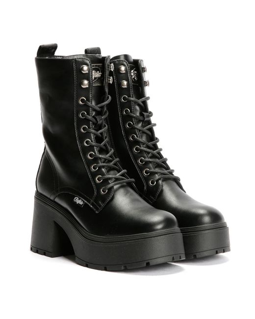 Buffalo Mila Lace Up Mid Boots in Black | Lyst UK