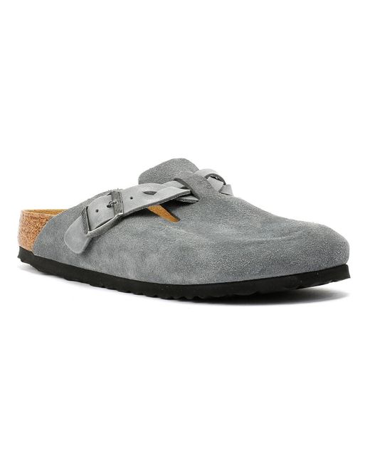 Birkenstock Boston Braided Suede Basalt Narow Fit Clogs in Gray | Lyst