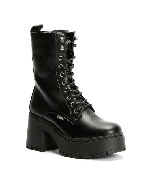 Buffalo Mila Lace Up Mid Boots in Black | Lyst UK