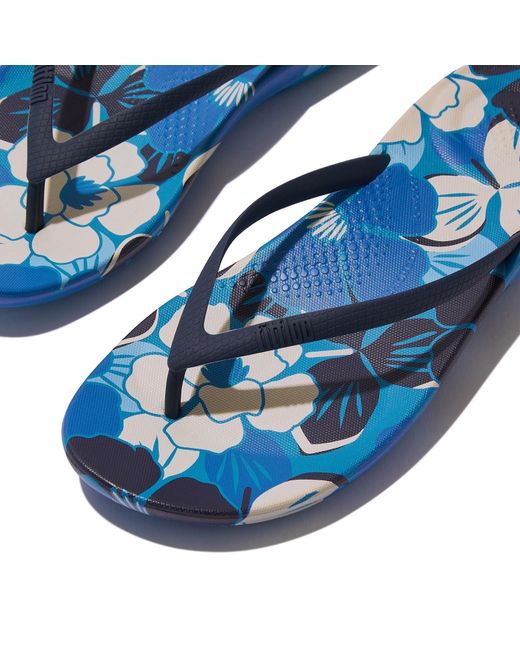 Fitflop Iqushion Blossom Polyurethane Bondi Mix Flip Flops in Blue ...