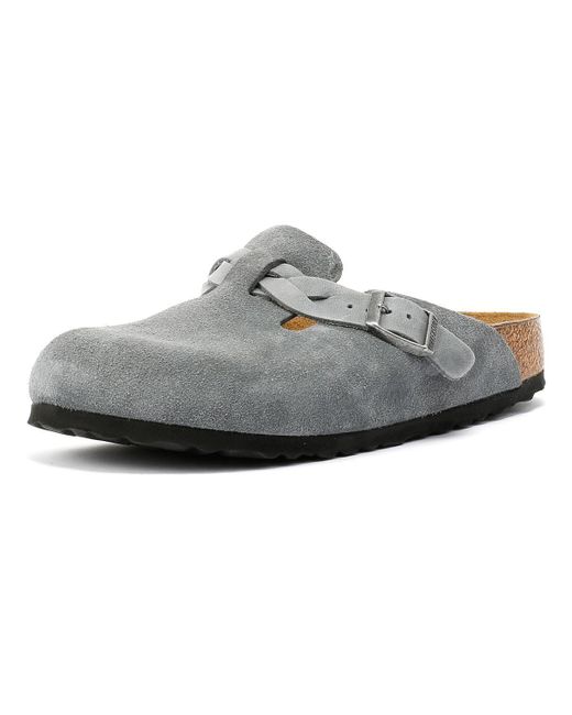 Birkenstock Boston Braided Suede Basalt Narow Fit Clogs in Gray | Lyst