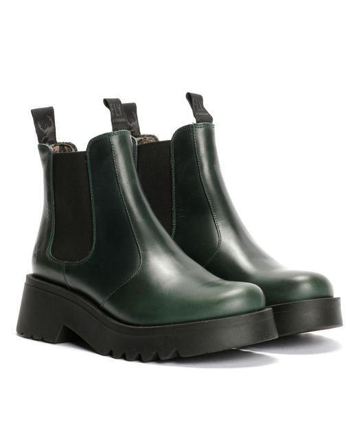 Fly London Medi Leather Petrol Boots in Black | Lyst UK