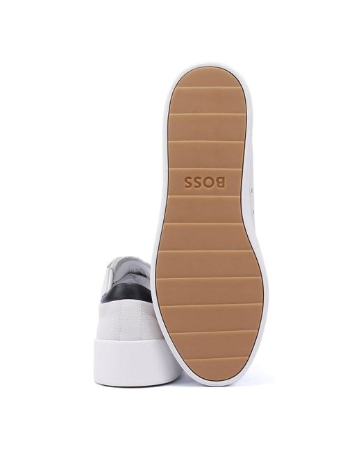 BOSS Belwar Tennis Tumble Leather Sneakers in White for Men | Lyst
