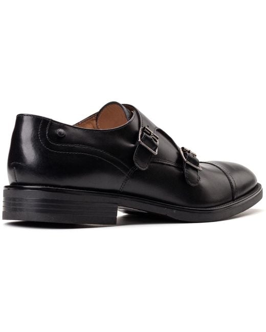 Base London Taper Leather Double Monk Shoes in Black for Men | Lyst UK