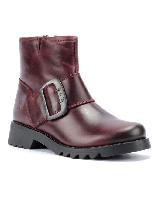Fly London Rily Leather Wine Boots in Brown | Lyst