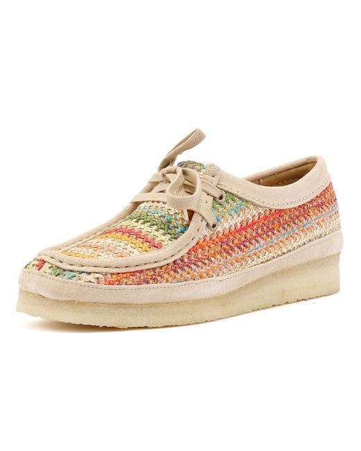 Clarks Wallabee Raffia Multicolour Shoes in Natural | Lyst