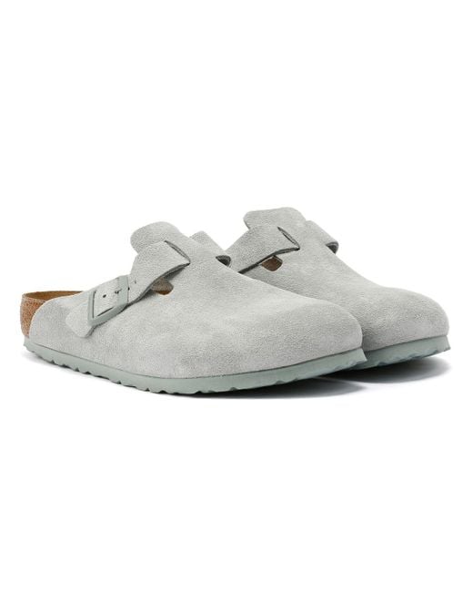 Birkenstock Boston Suede Pure Sage Clogs in Gray | Lyst