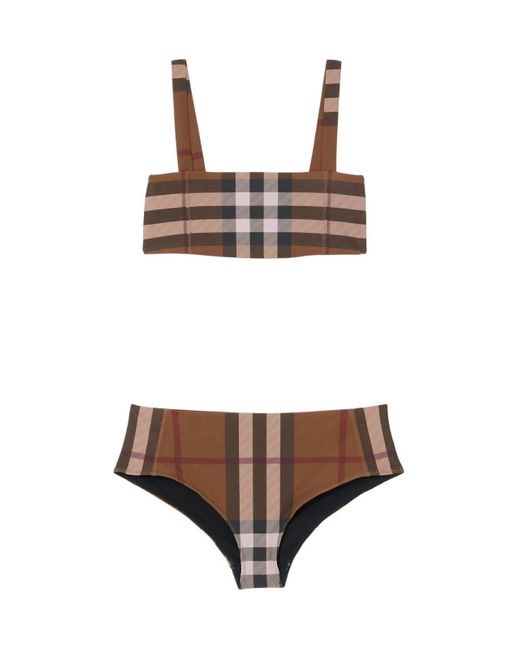 Burberry Check Pattern Logo Bikini | Lyst UK