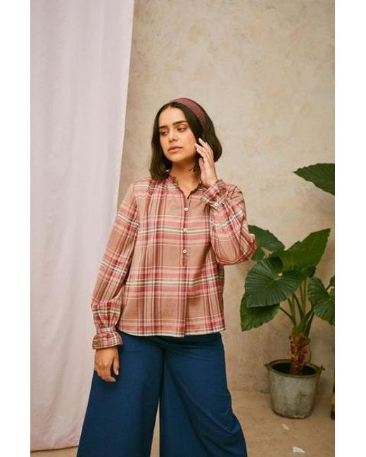 Percy Langley Marie Gather Neck A-Line Blouse, Check By Saywood in ...