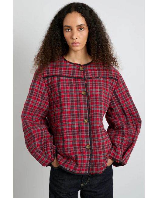 Damson Madder Macy Quilted Jacket Check in Red | Lyst
