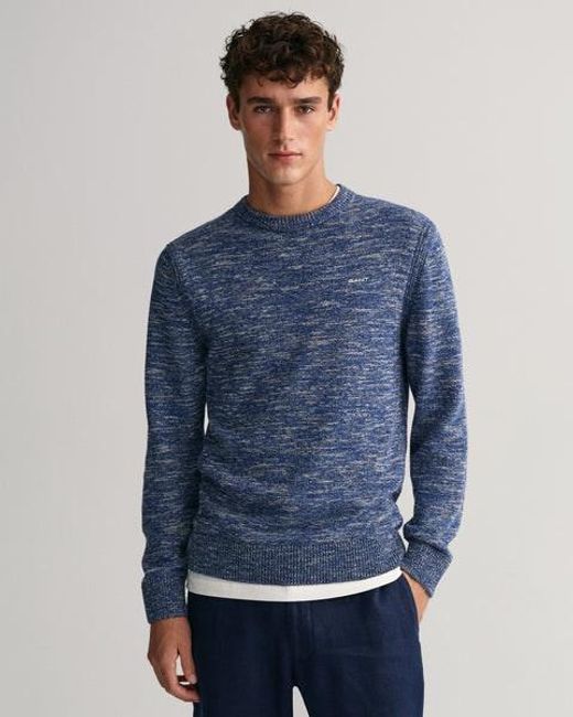 GANT Classic Twisted Yarn Crew Neck Sweater in Blue for Men | Lyst
