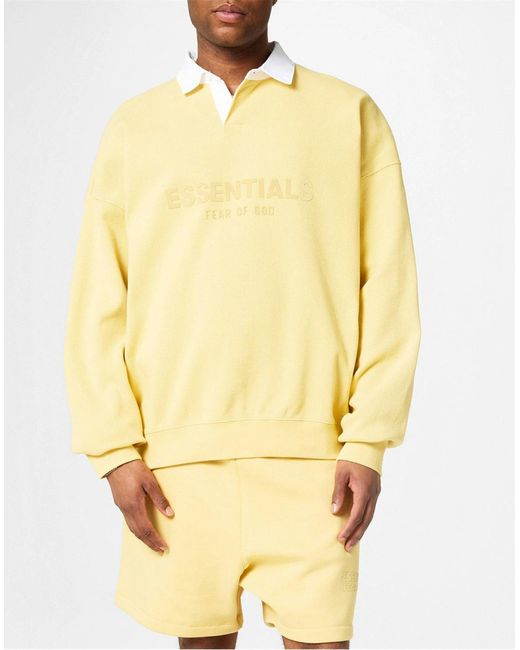 Fear Of God Essentials Henley Rugby Logo Polo Shirt in Yellow for Men ...